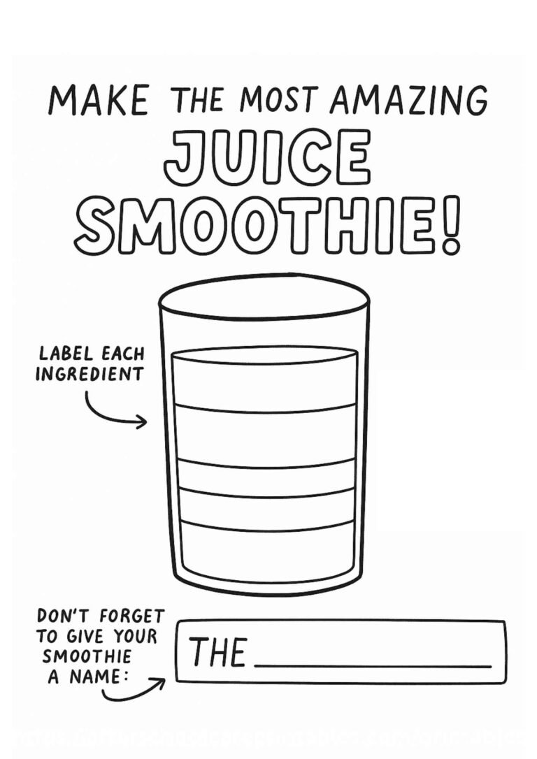 Free Smoothie Worksheet for Kids – Juice Smoothie Activity ...