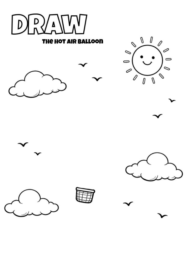 Hot Air Balloon Drawing Worksheet for Kids – Free Printable